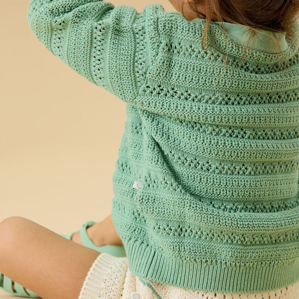 Shop Matcha Green Pointelle Cardigan | MORI US