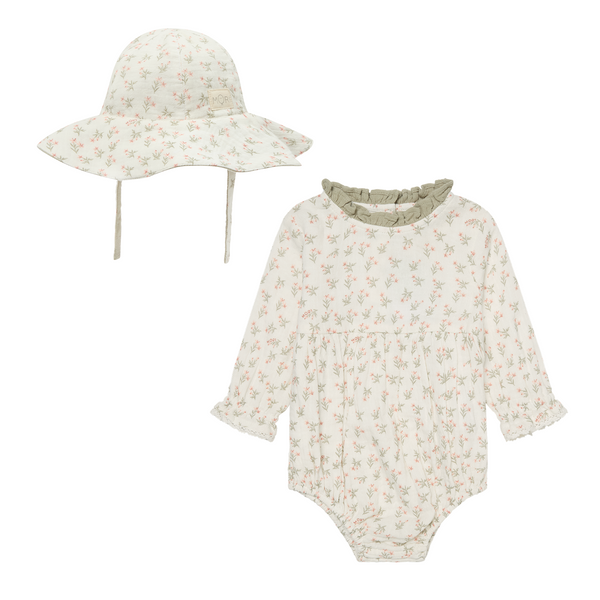 Floral Muslin Reversible Floppy Hat & Bloomer Bodysuit | MORI US