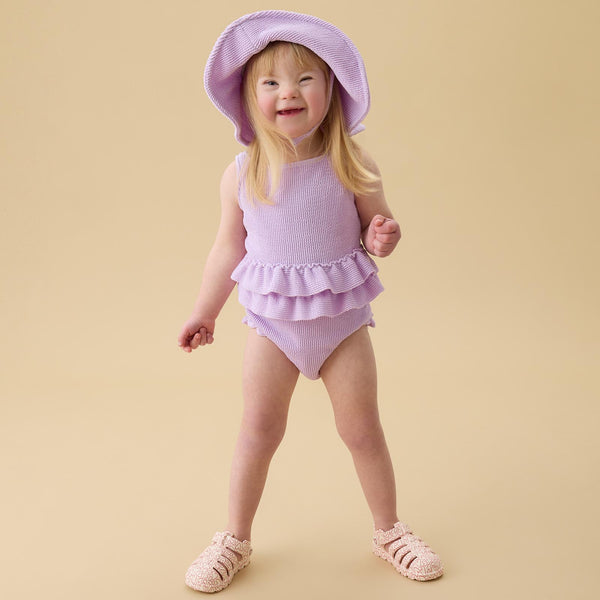 Shop Frilled Swimsuit & Floppy Hat Set in Lilac with UPF 50+ | MORI US