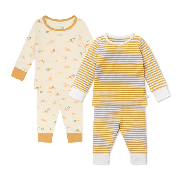 Lion & Striped Ribbed Pajamas Set 2 Pack | MORI US