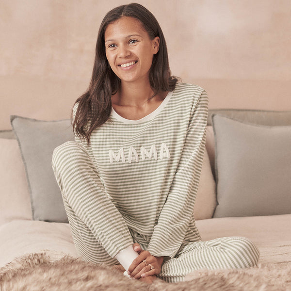 Women's Striped Ribbed Pajama Set US