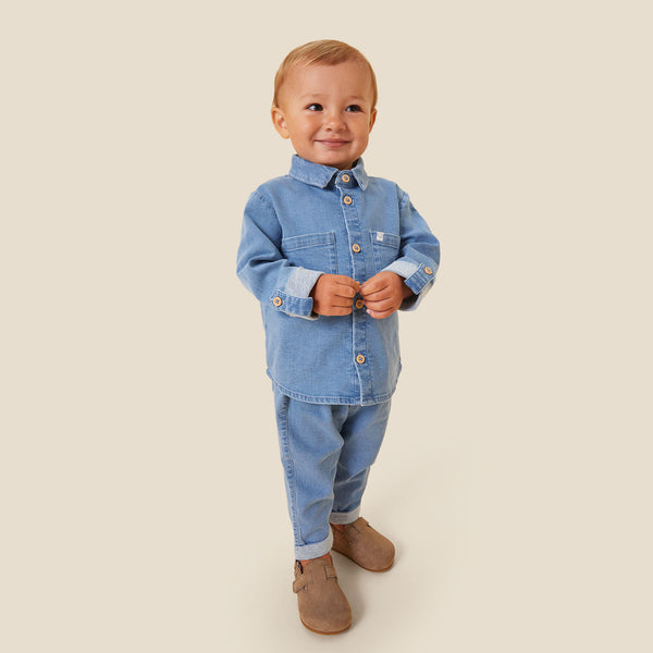 Baby Denim Shirt & Joggers Outfit | Baby Day Outfits | MORI US