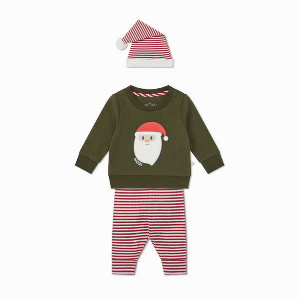 Santa Sweater, Ribbed Leggings & Elf Hat | Baby Christmas Outfit | MORI US