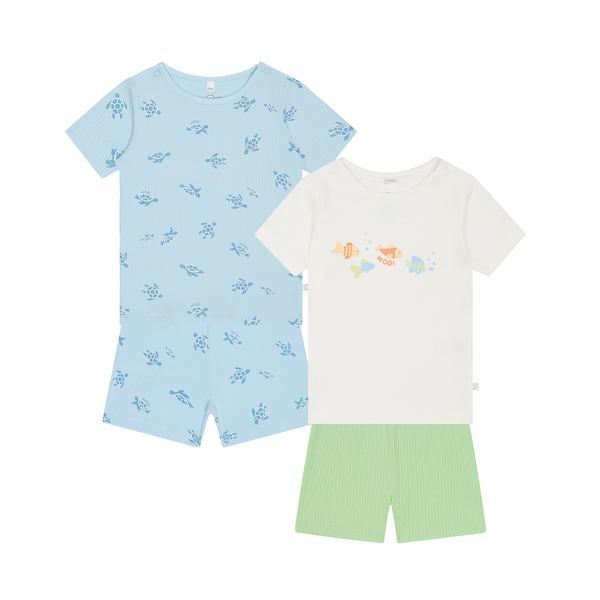 Turtles Ribbed & Little Fish Summer Pajama Set 2 Pack | MORI US