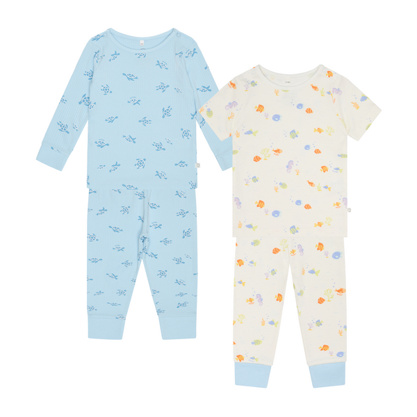 Turtles Ribbed Pajama Set & Little Fish Short Sleeve Pajama Set 2 Pack ...