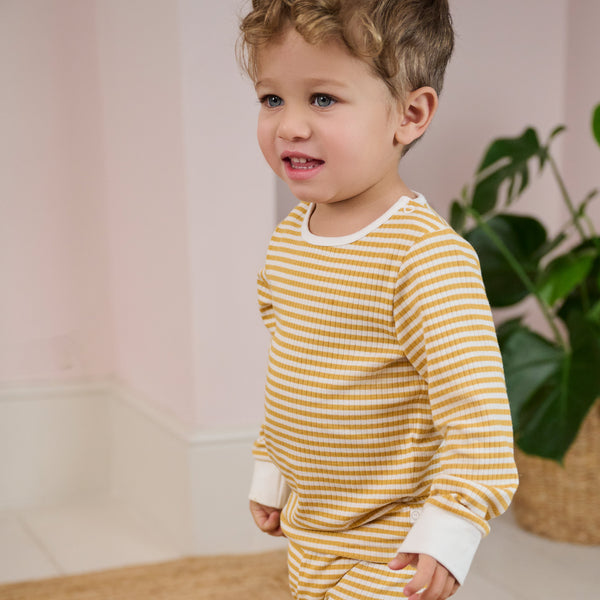 Mustard Stripe Ribbed Pajama Set | Organic Baby Clothes | MORI US