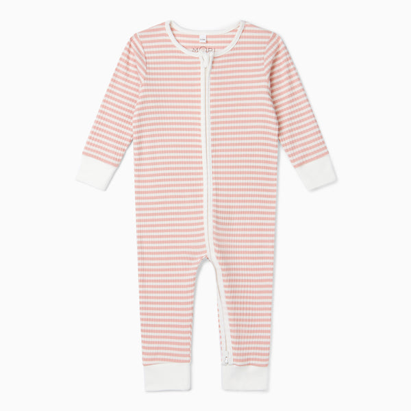 Pink Stripe Ribbed Snug Fit Clever Zip Baby Pajamas | Organic Babygrows ...